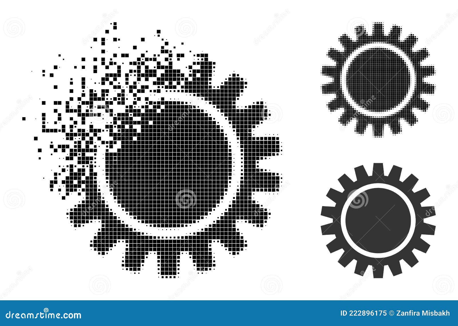 Damaged Pixelated Cogwheel Glyph with Halftone Version Stock Vector ...