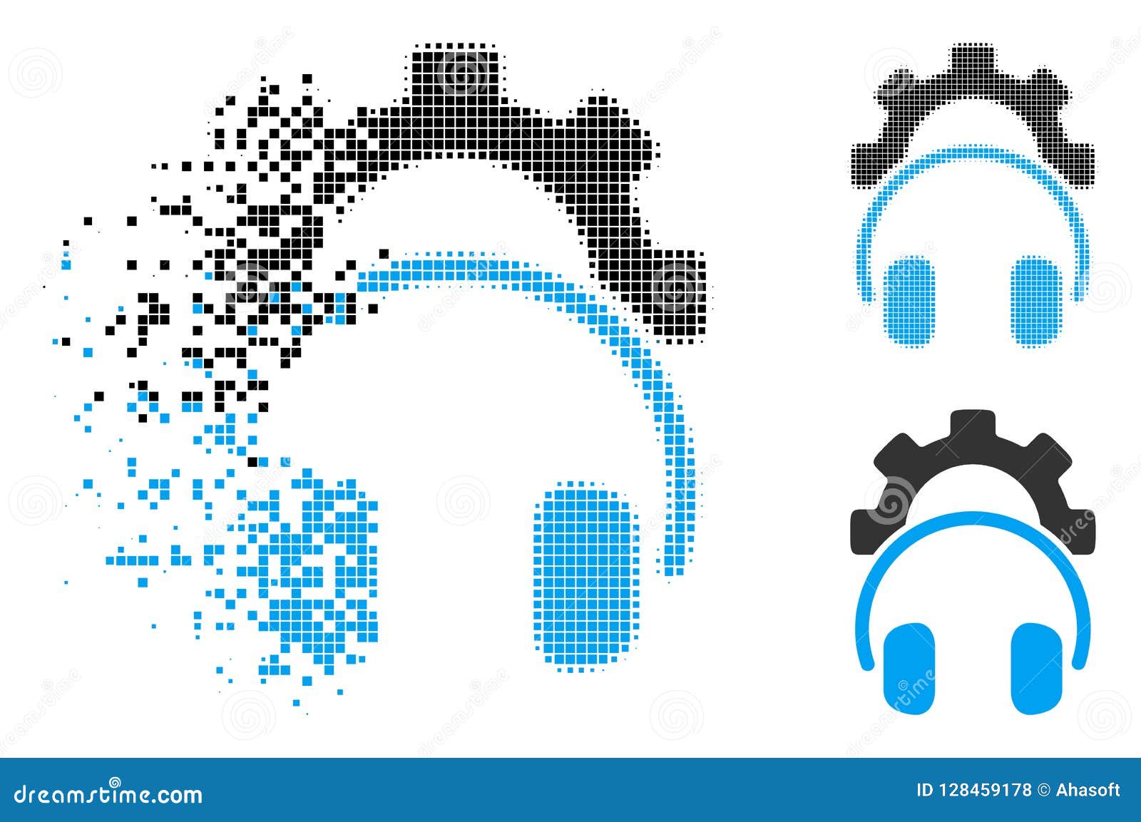 Decomposed Dotted Halftone Headphones Configuration Gear Icon Stock ... Decomposed Dotted Halftone Headphones Configuration Gear Icon Stock ...