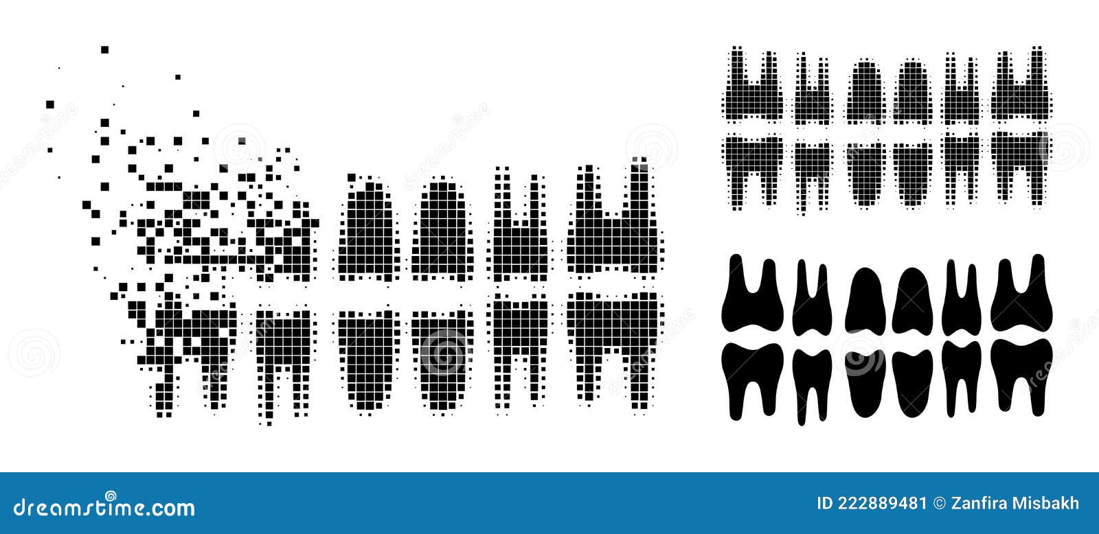 Decomposed Dotted Teeth Jaw Glyph with Halftone Version Stock Vector ...