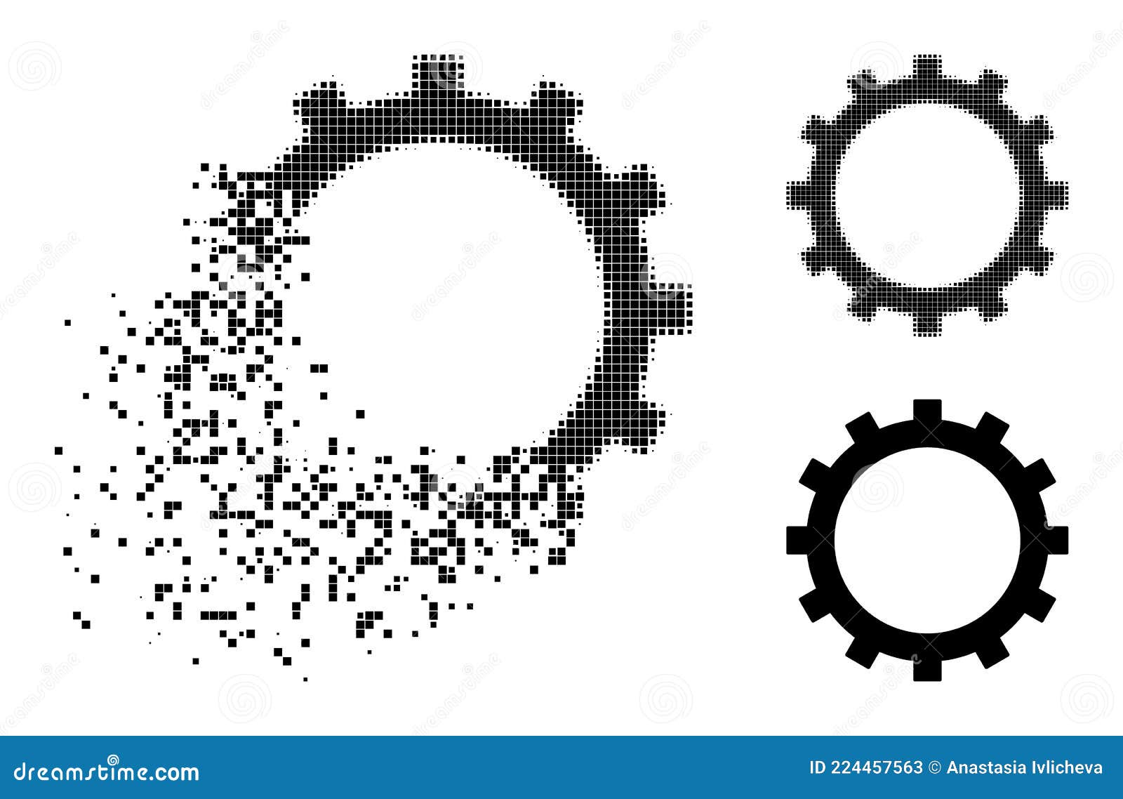 Decomposed and Halftone Pixelated Gear Glyph Stock Vector ...