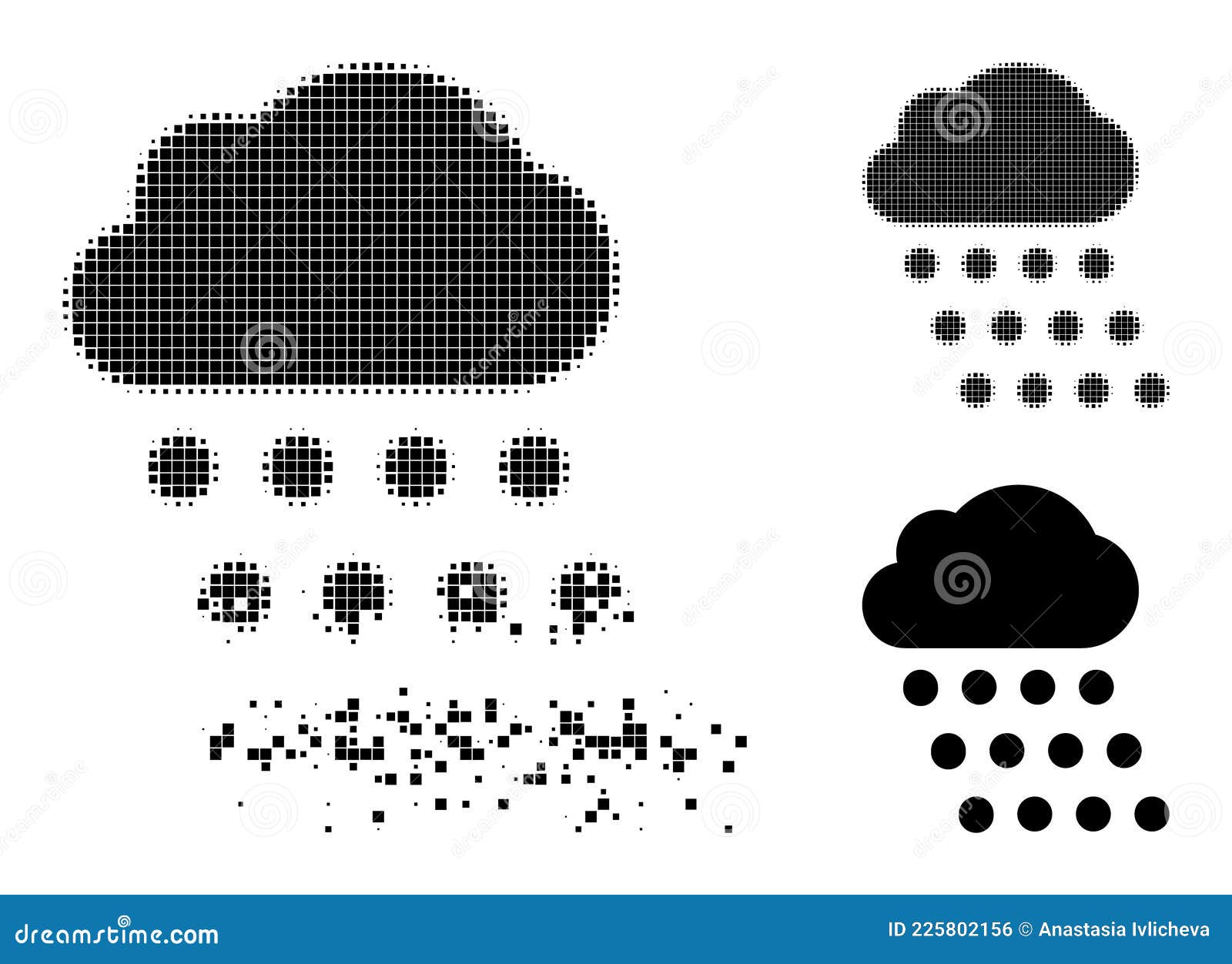 Decomposed and Halftone Pixelated Rain Cloud Glyph Stock Illustration ...
