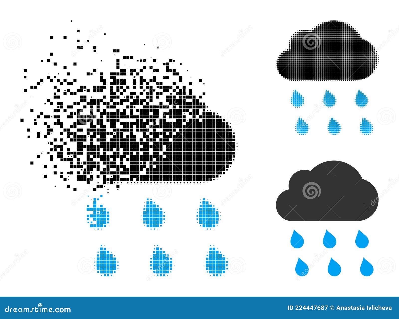 Decomposed and Halftone Pixelated Rain Cloud Icon Stock Vector ...