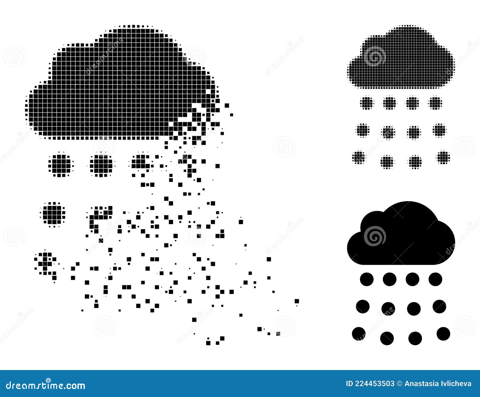 Decomposed and Halftone Pixelated Rain Cloud Icon Stock Vector ...