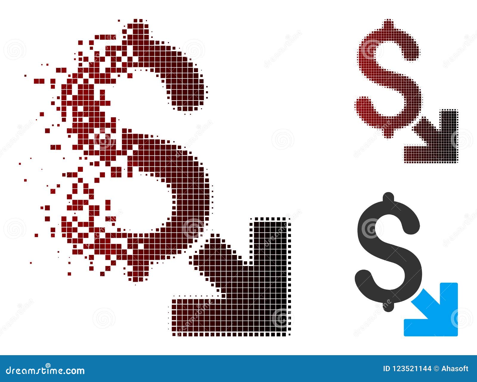 Decomposed Pixel Halftone Dollar Decrease Icon Stock Vector ... Decomposed Pixel Halftone Dollar Decrease Icon Stock Vector ...