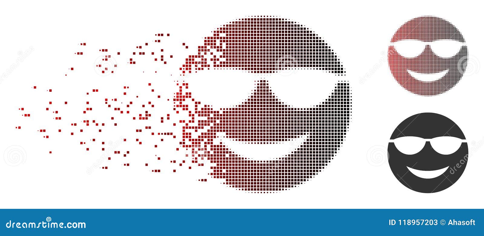 Decomposed Pixel Halftone Sunglasses Smiley Icon Stock Vector ...