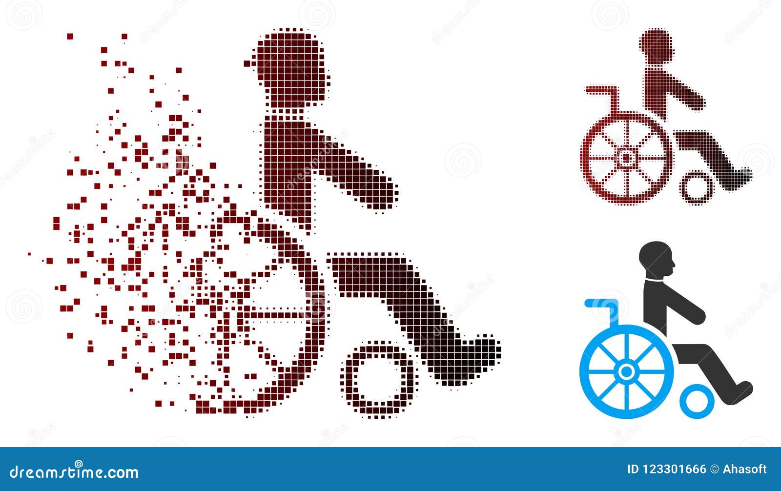 Decomposed Pixel Halftone Wheelchair Icon Stock Vector - Illustration ...
