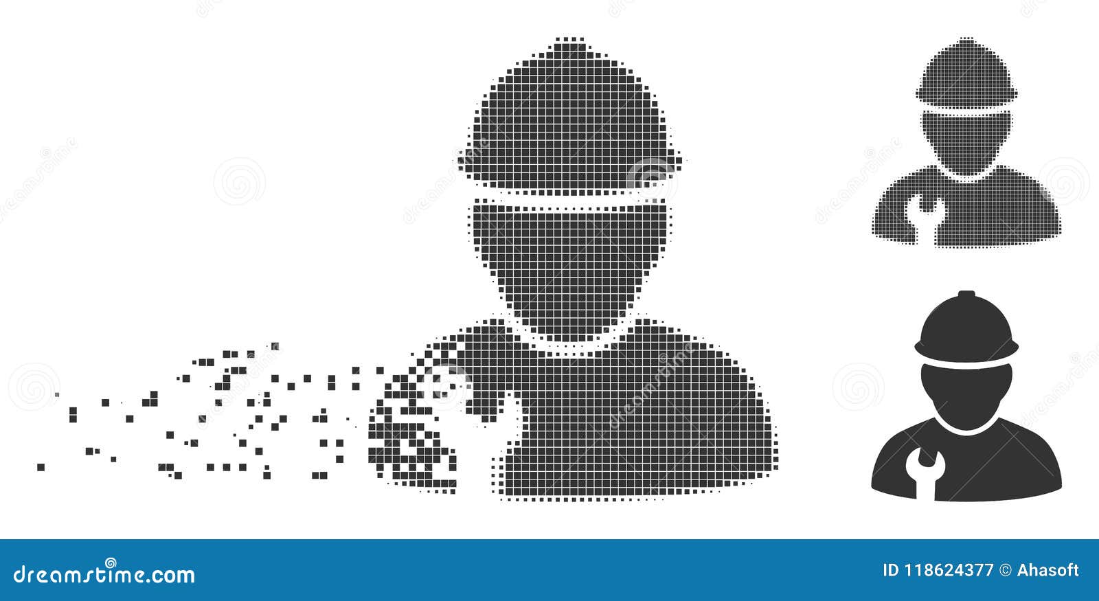 Decomposed Pixel Halftone Worker Icon Stock Vector - Illustration of ...