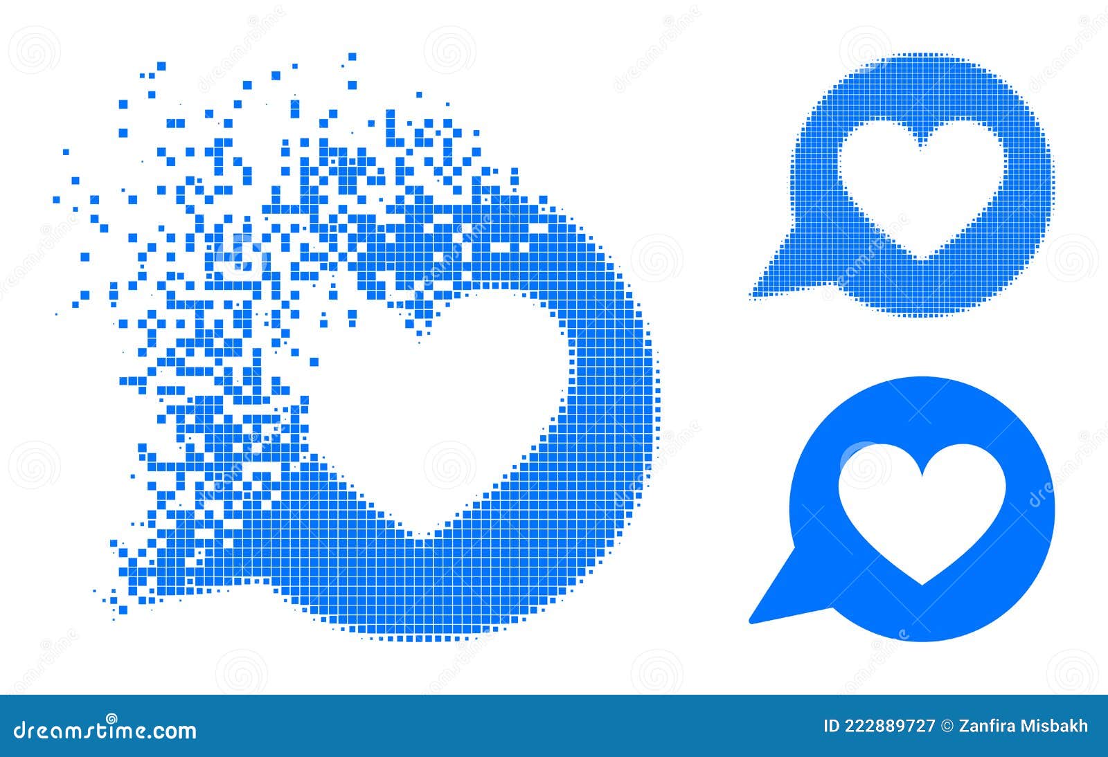 Decomposed Pixel Love Heart Message Icon with Halftone Version Stock ...