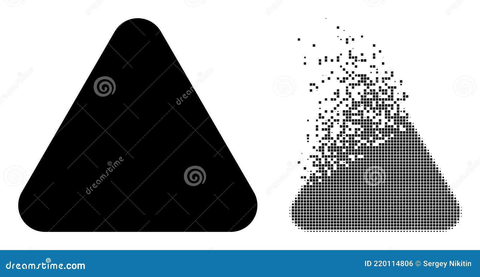 Decomposed Pixel and Original Rounded Triangle Icon Stock Vector ...