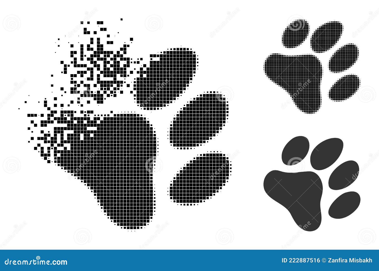 Decomposed Pixel Paw Footprint Icon with Halftone Version Stock Vector ...