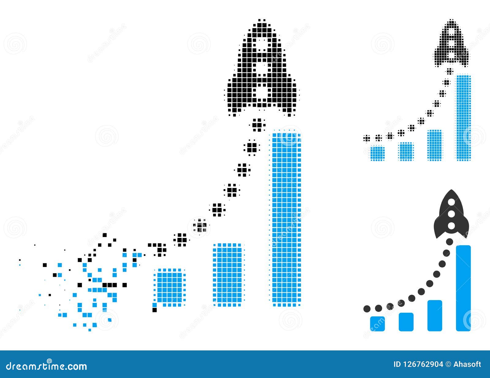 Decomposed Pixelated Halftone Rocket Success Bar Chart Icon Stock ... Decomposed Pixelated Halftone Rocket Success Bar Chart Icon Stock ...