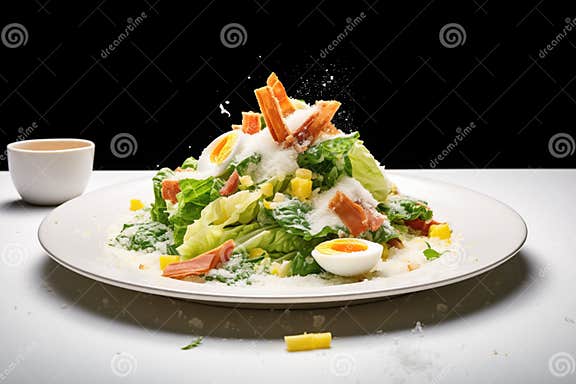 Deconstructed Caesar Salad with Separate Ingredient Piles Stock Image ...