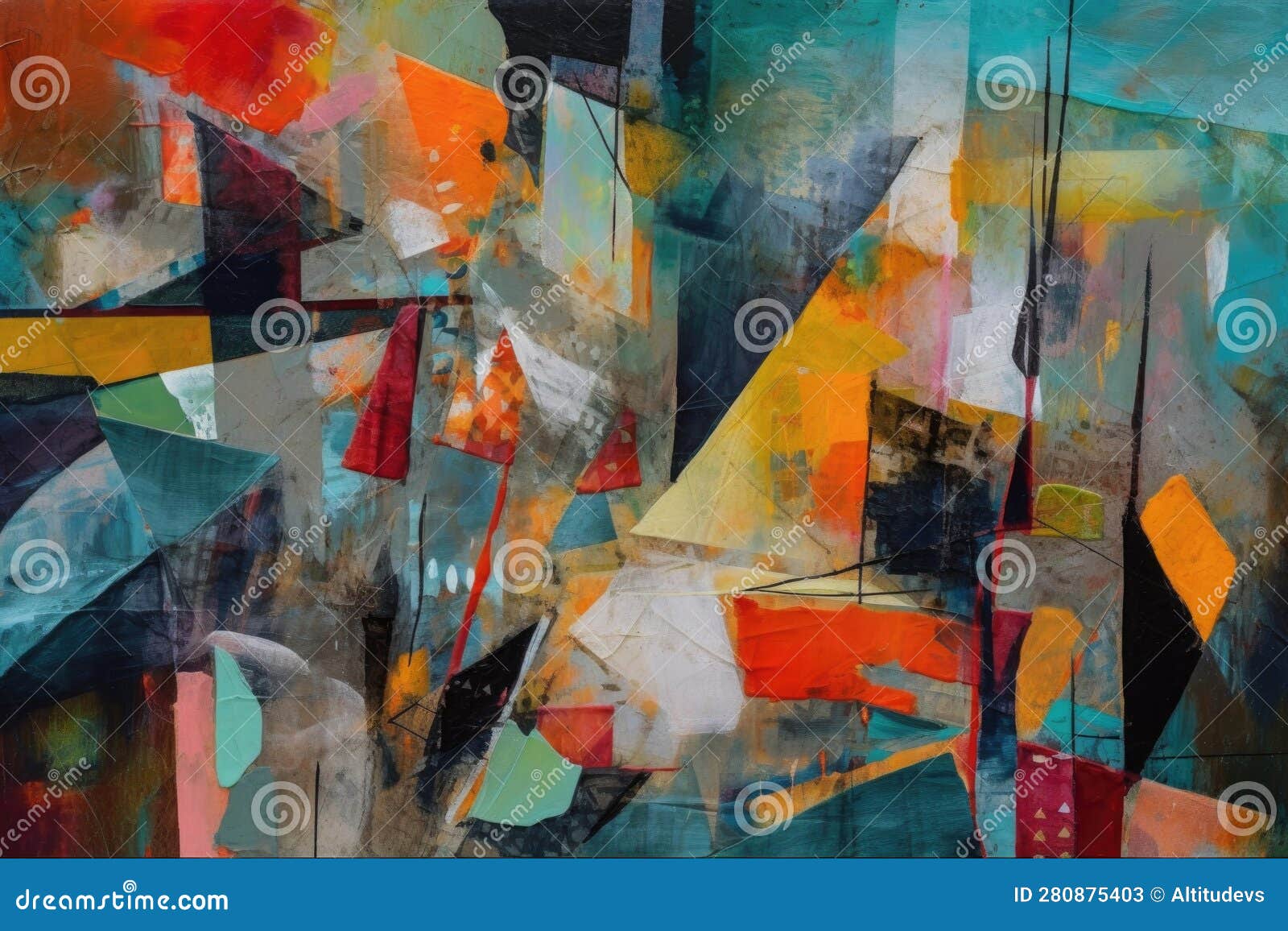 Deconstructed and Fragmented Shapes in Abstract Artwork, with Vibrant ...