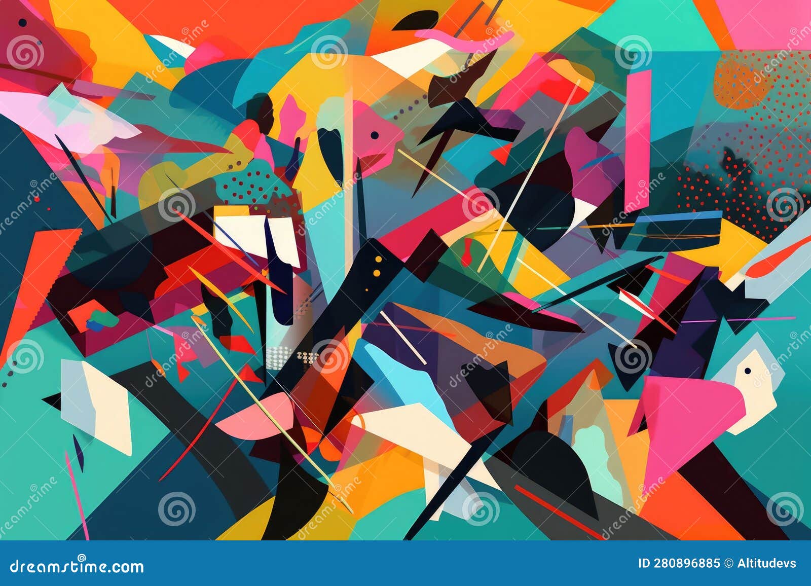 Deconstructed and Fragmented Shapes on Abstract Background of Different ...