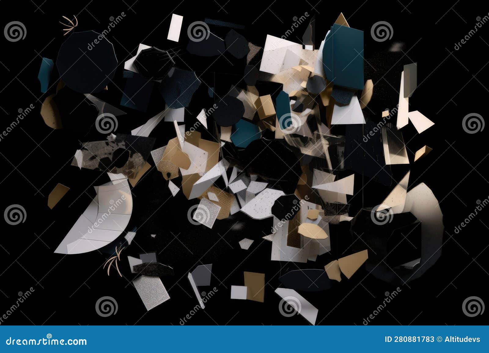 Deconstructed and Fragmented Shapes on a Black Background Stock ...