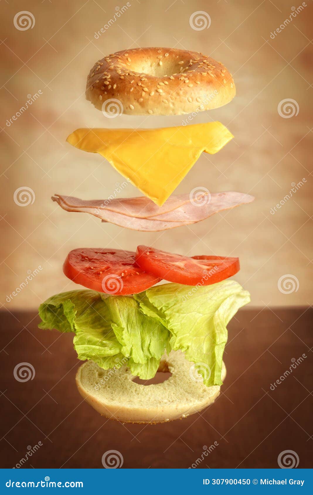 Flying Deconstructed Sandwich Made From Slices Of Bread, Tomato, Cheese ...