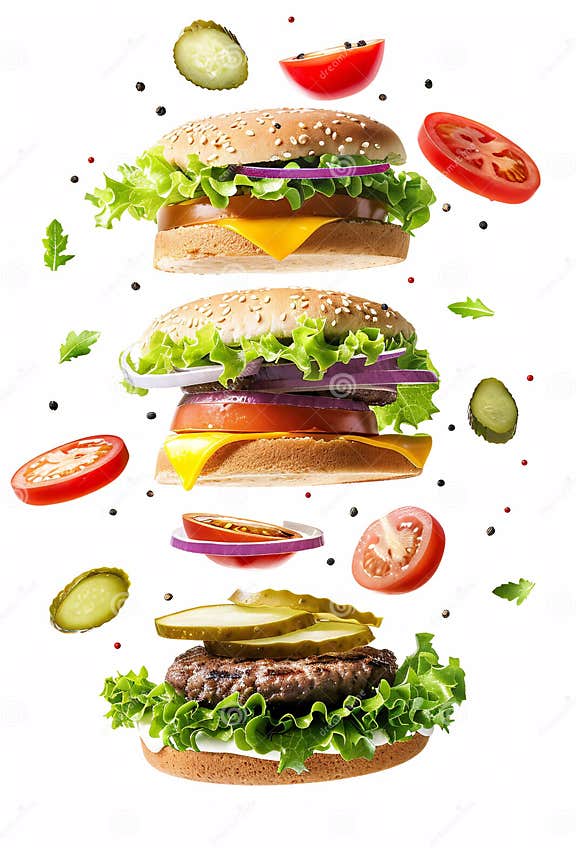Deconstructed Hamburger with Floating Layers Stock Image - Image of ...
