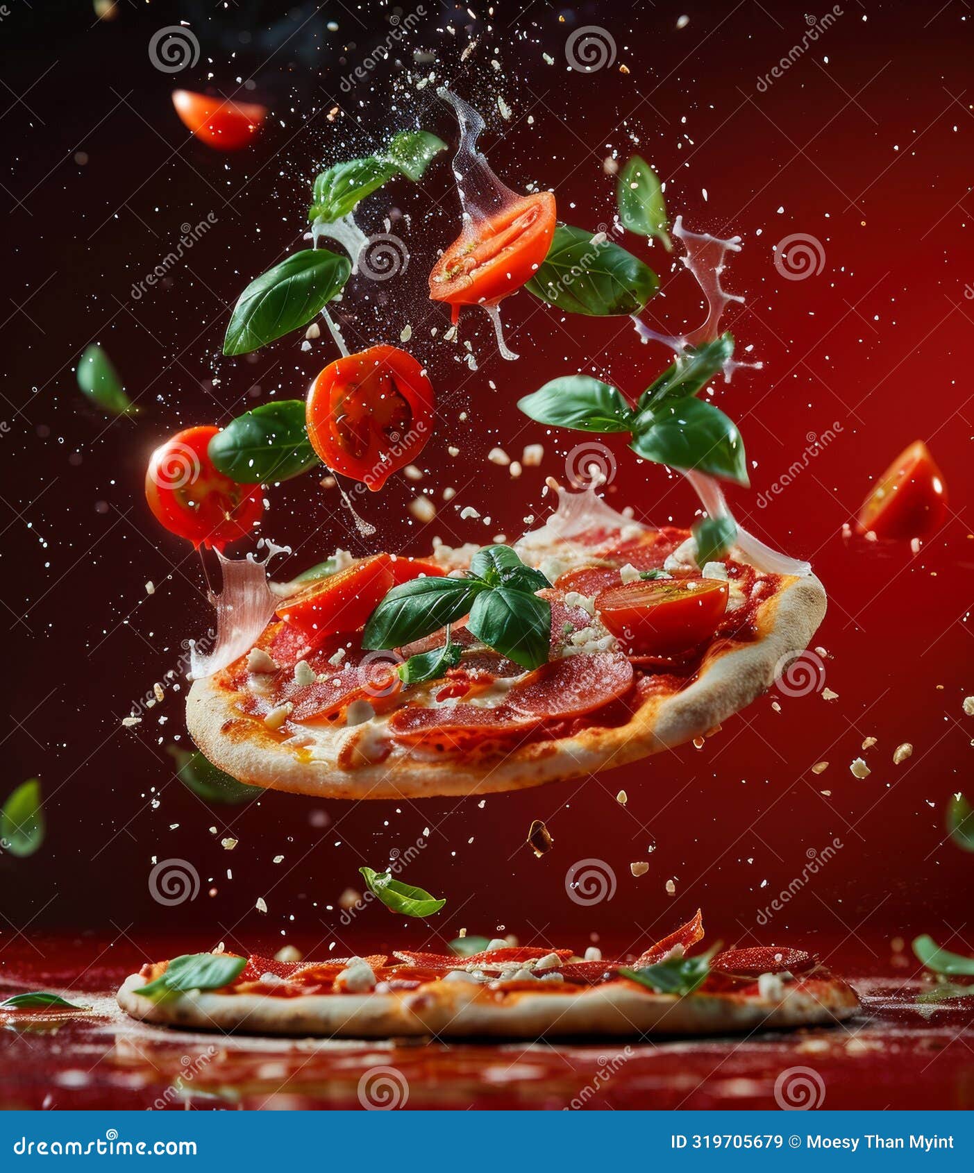 Deconstructed Pepperoni Pizza Explosion With Floating Ingredients ...