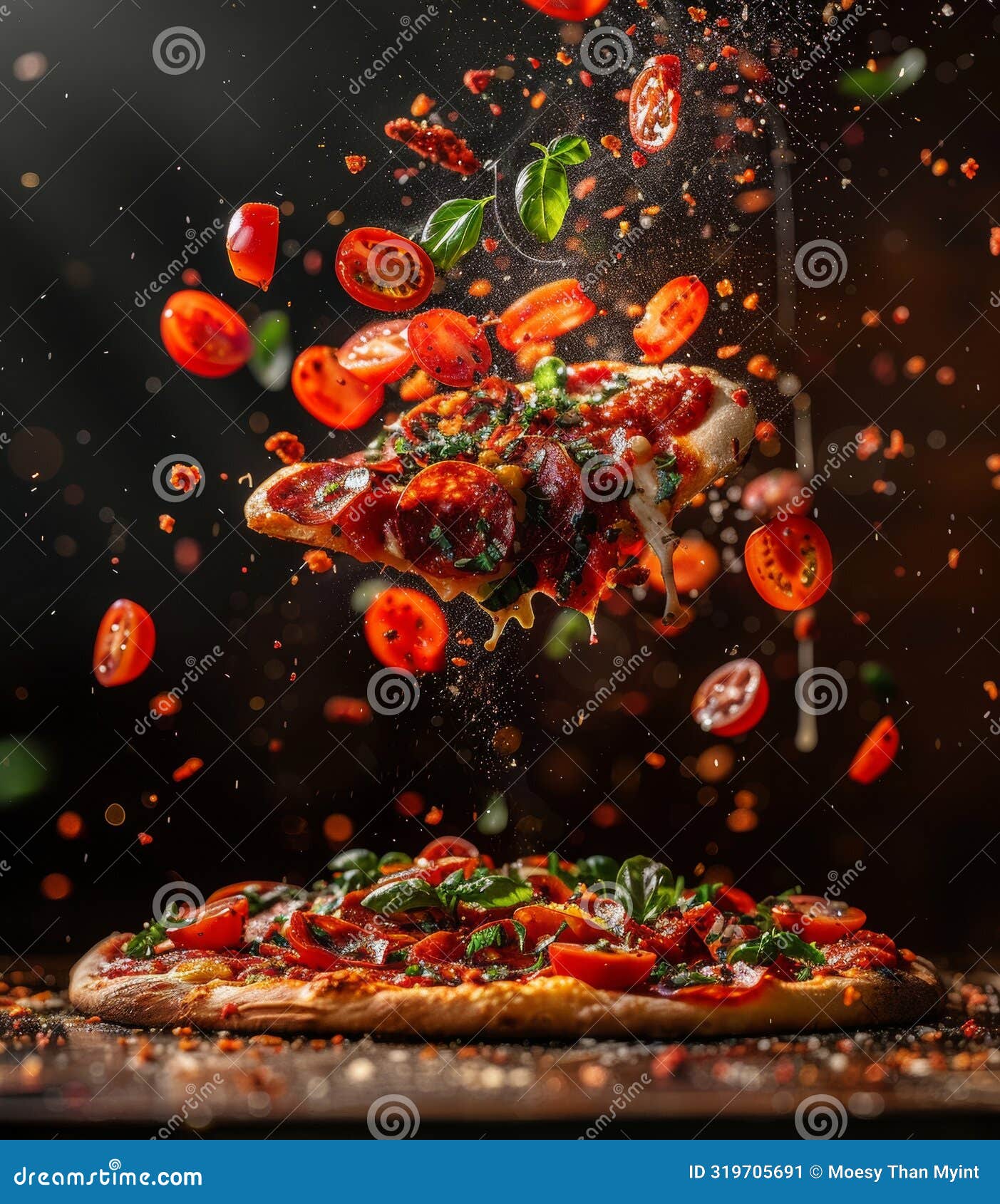 Deconstructed Pepperoni Pizza Explosion With Floating Ingredients ...