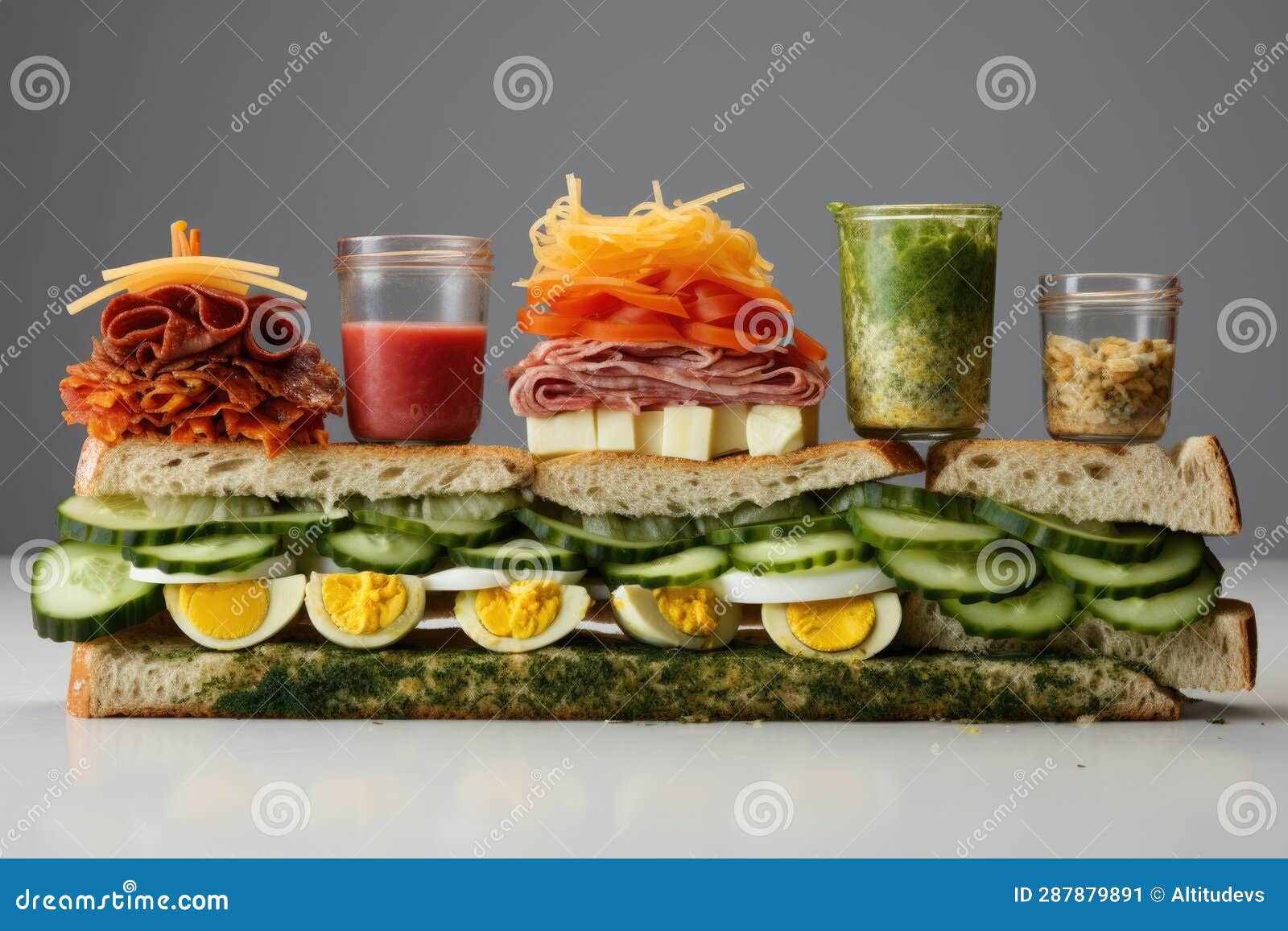 Deconstructed Sandwich with Ingredients in a Row Stock Image - Image of ...