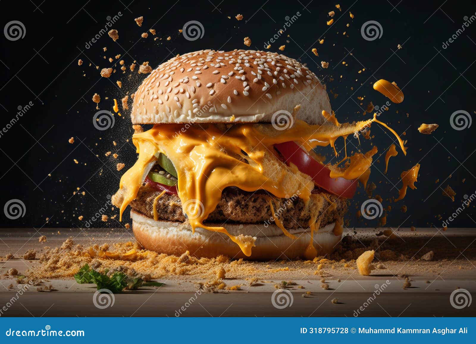 Deconstruction of a Cheeseburger, Burger Explosion, Generative AI Stock ...
