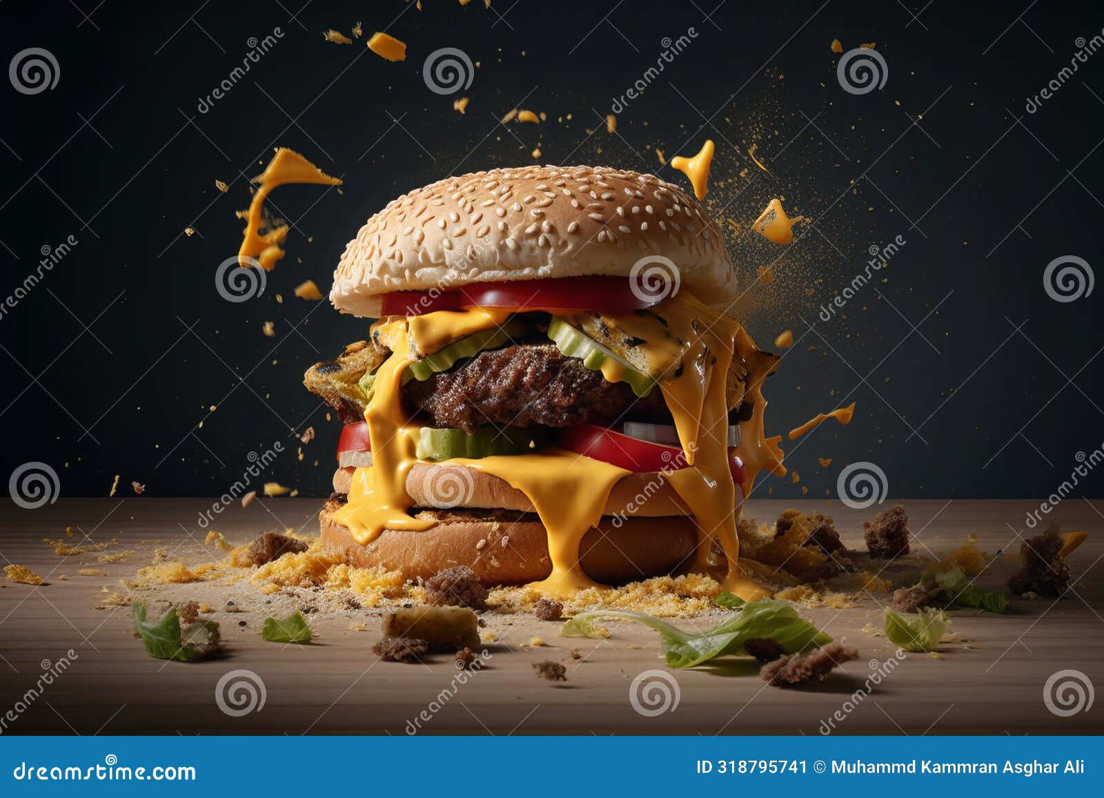 Deconstruction of a Cheeseburger, Burger Explosion, Generative AI Stock ...