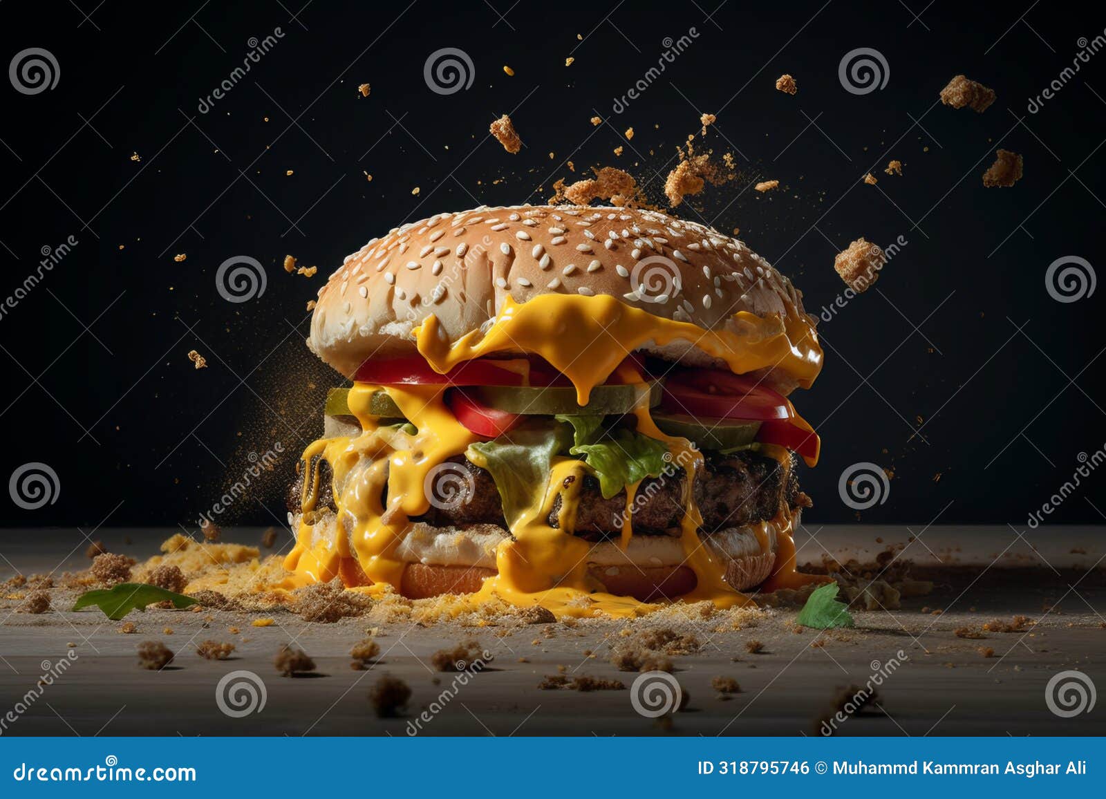 Deconstruction of a Cheeseburger, Burger Explosion, Generative AI Stock ...