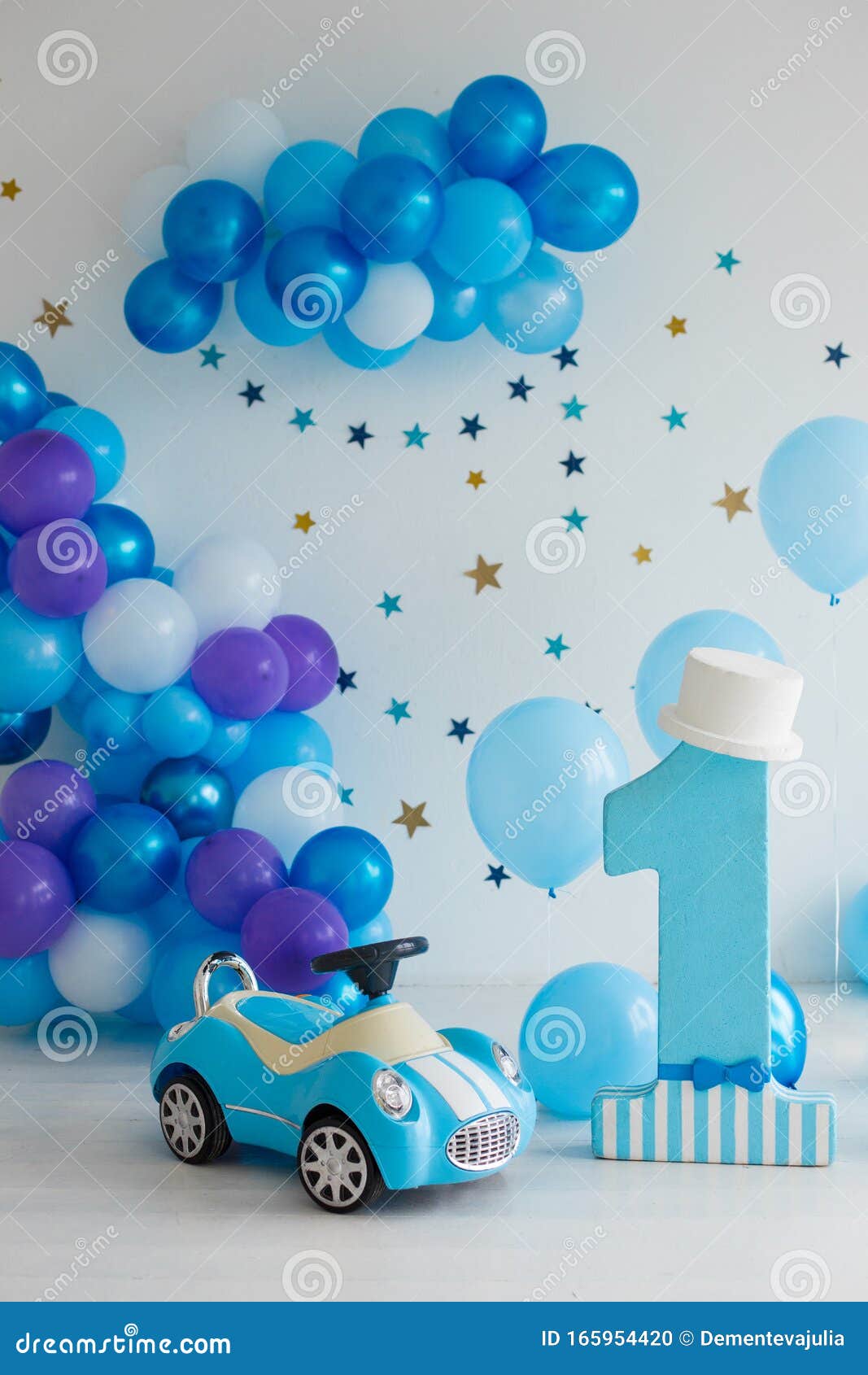 Decor for Boy Birthday Party Stock Photo - Image of confetti ...