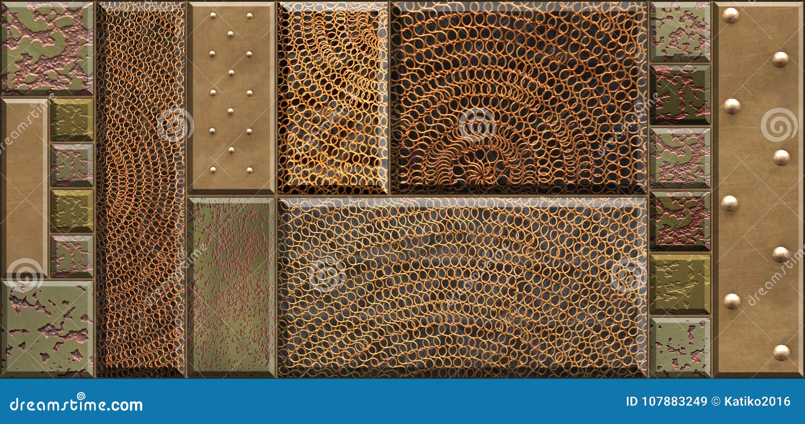 Decor for Ceramic Tile. Textures of Stone, Metal Rivets, Meshy Material ...