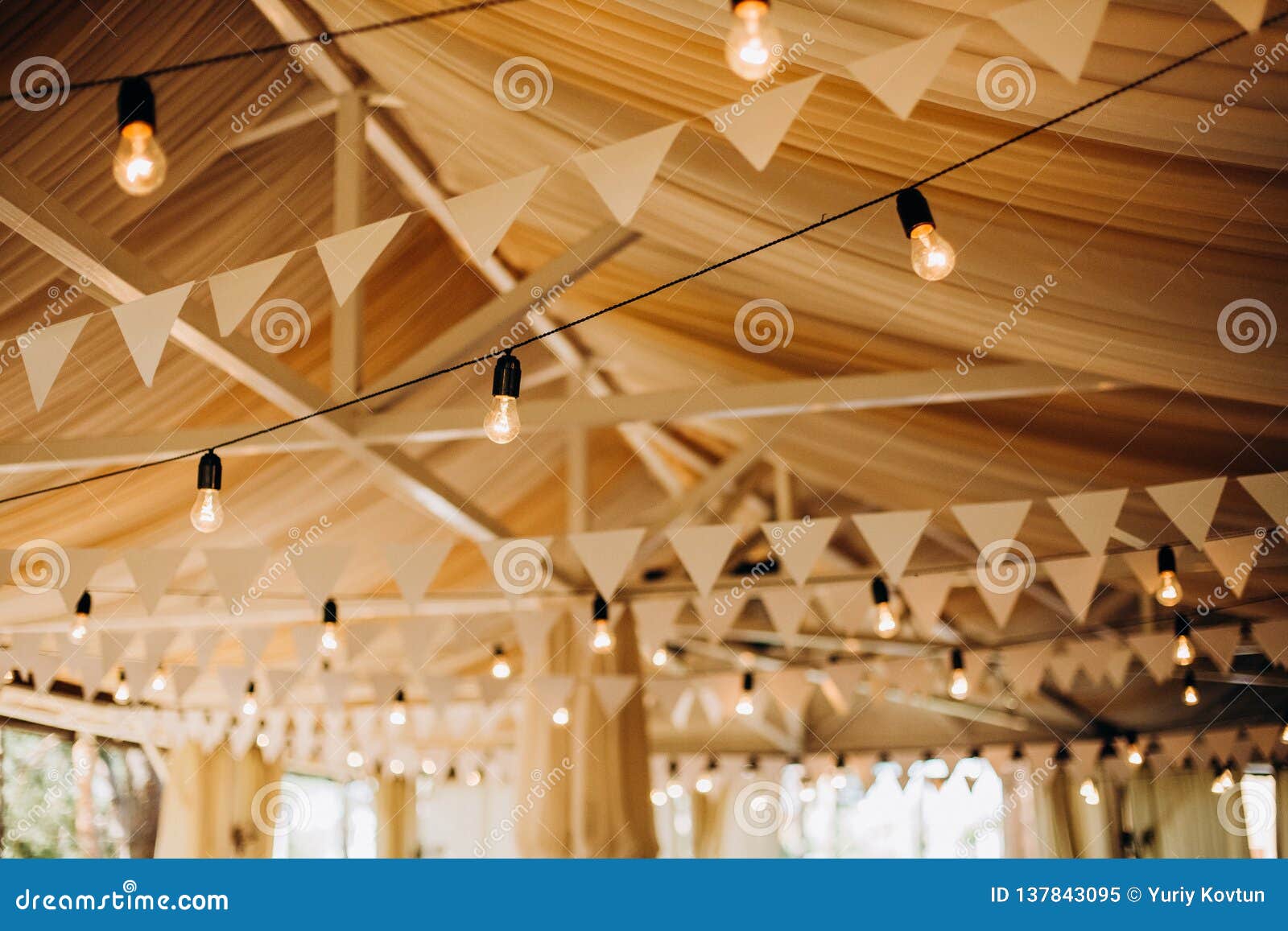 Decor Festive Lighting Lamps Flags Hall Celebration Stock Image - Image ...