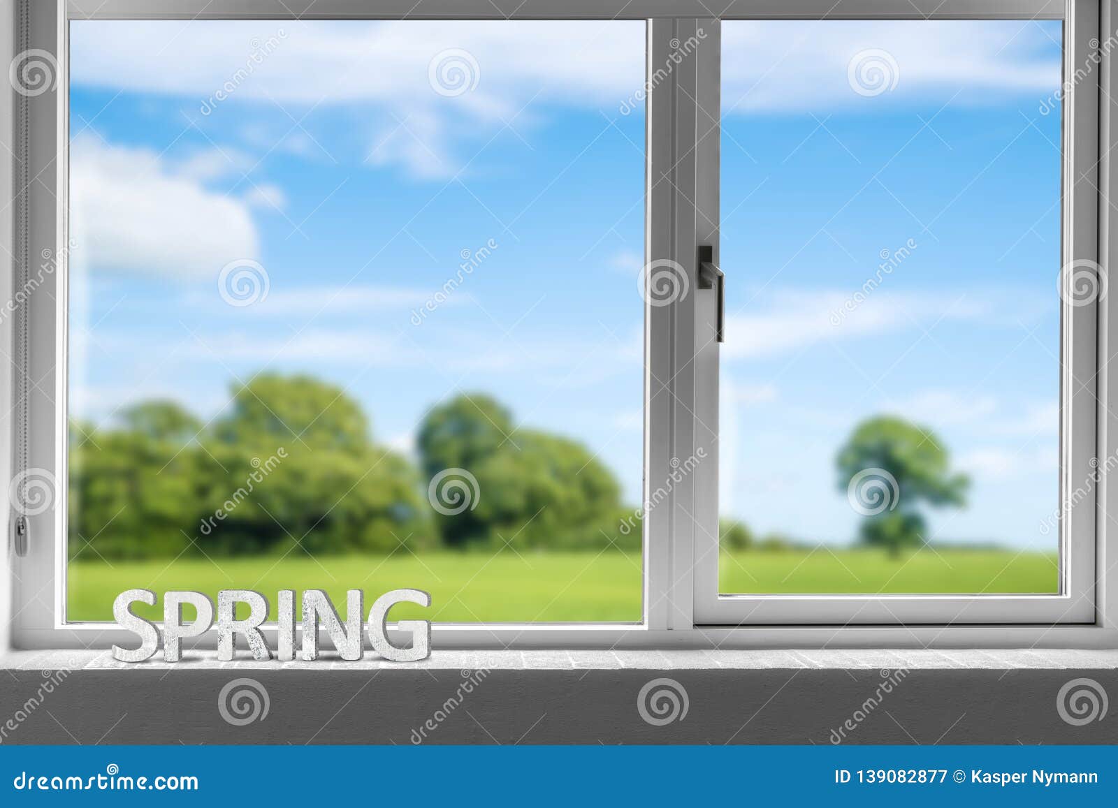Decor Spring in a Window Sill with a View To a Green Garden Stock Image ...