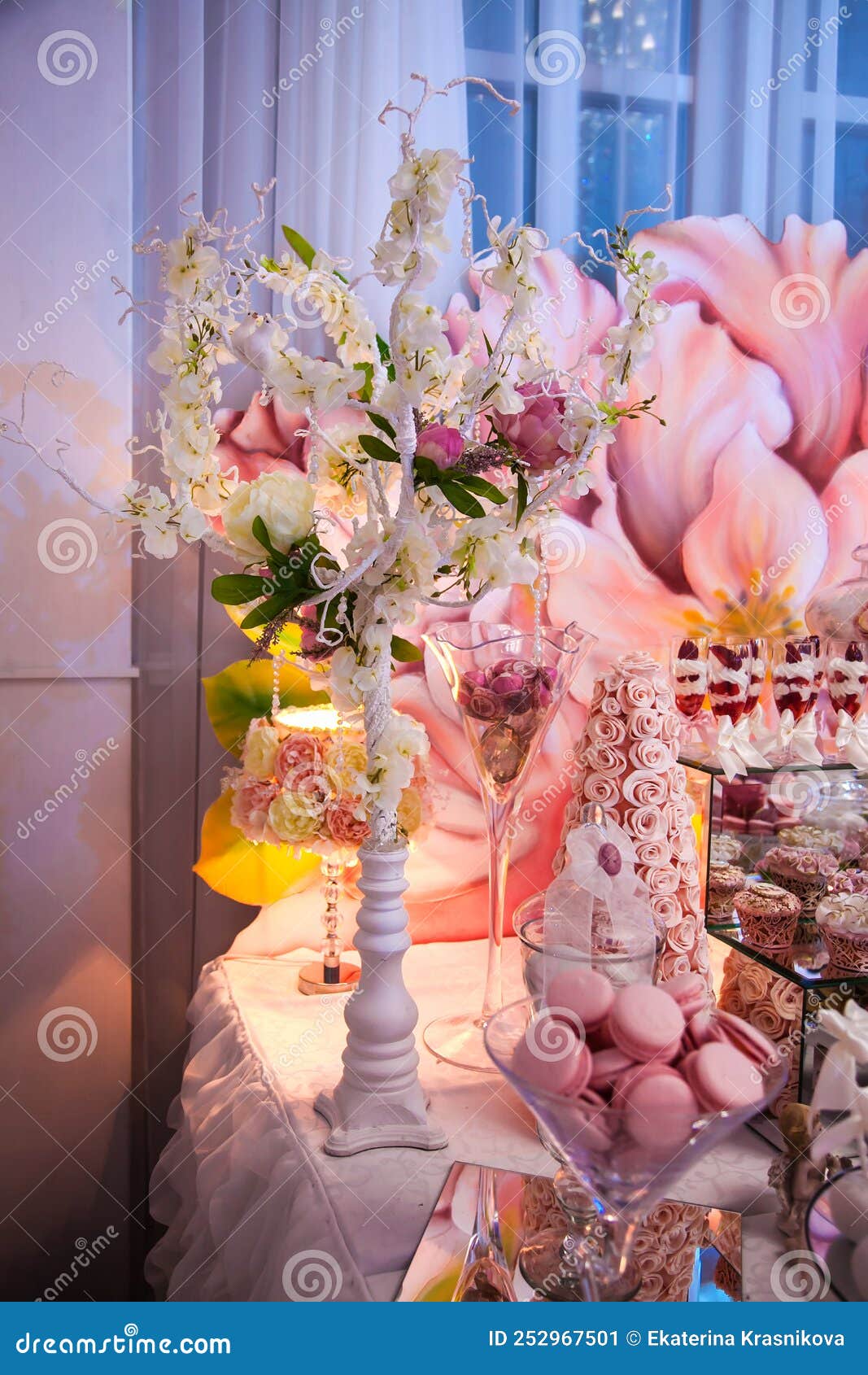 Decor for a Sweet Buffet Table. a Tree and a Lamp Made of Artificial ...