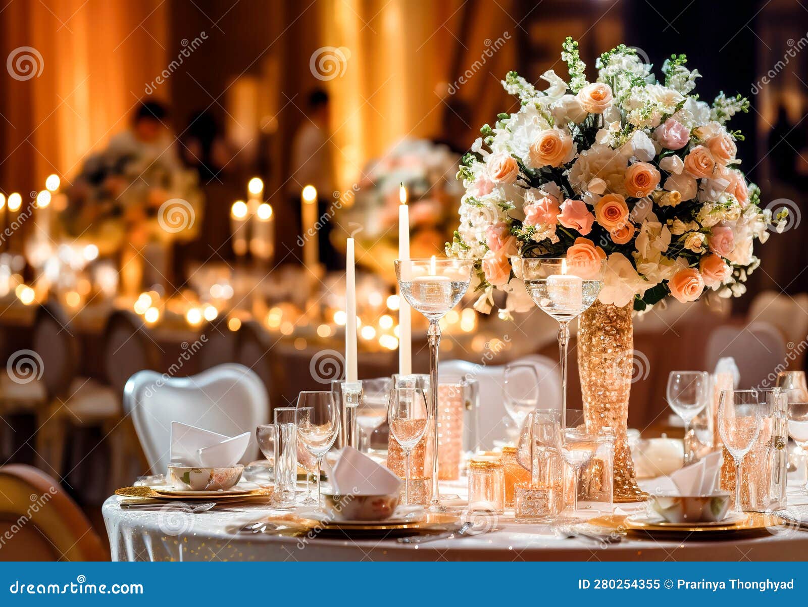 Decor of a Wedding Banquet Hall, Wedding Venue Decorations Stock ...