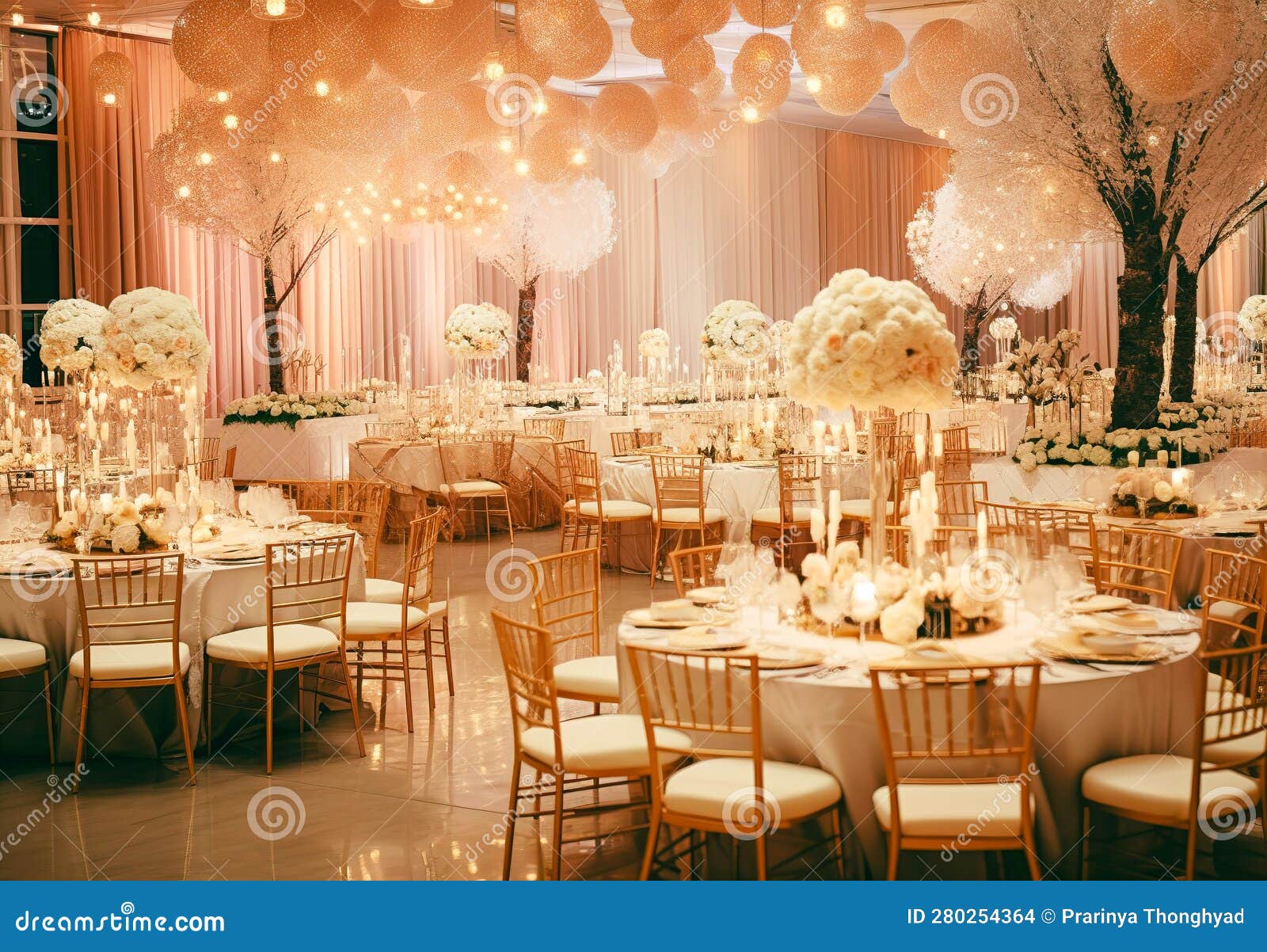 Decor of a Wedding Banquet Hall, Wedding Venue Decorations Stock ...