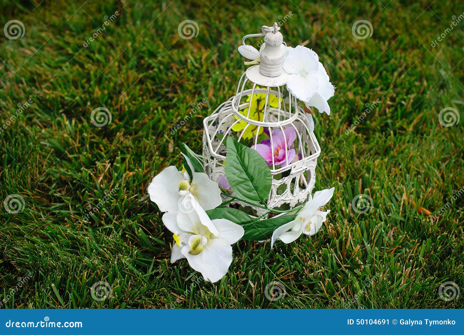 Decor White Cell with Flowers on the Lawn Stock Image - Image of leaves ...