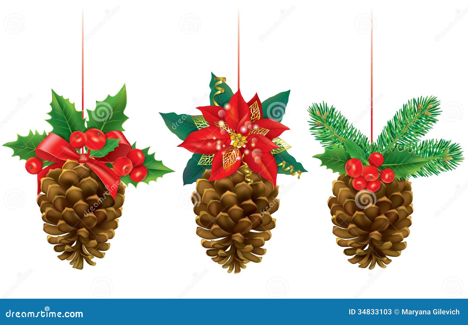 Decorações Do Natal Dos Cones Do Pinho Ilustração do Vetor - Ilustração ...