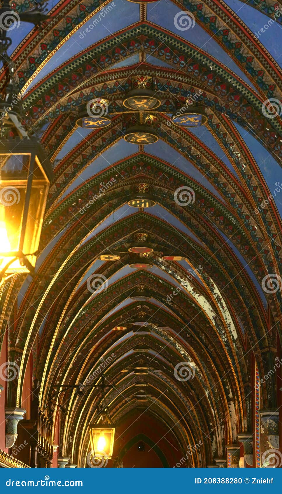 Decorated Arched Ceiling in a Corridor of a Historical Castle Editorial ...