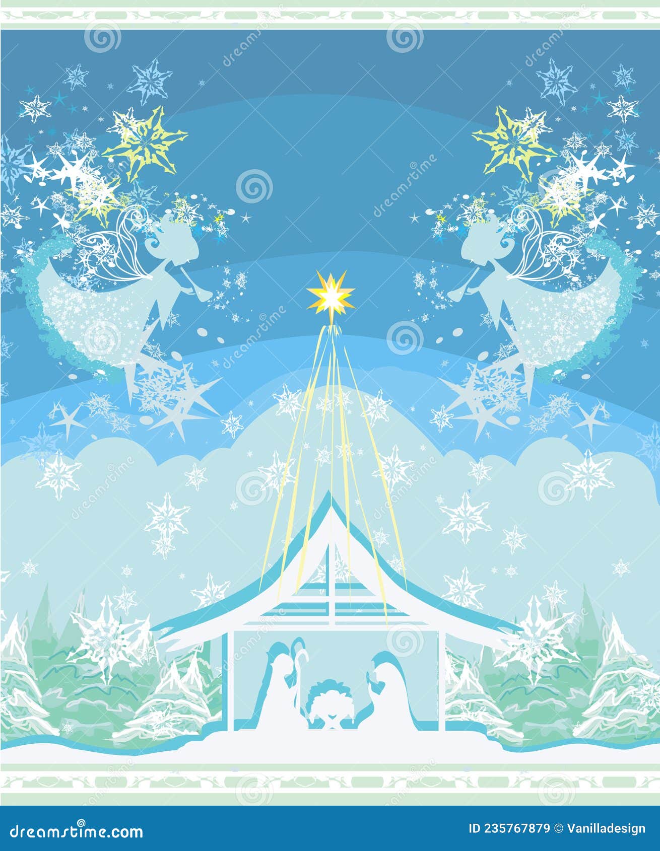 Decorated Background with Angels and Bethlehem Stock Vector ...