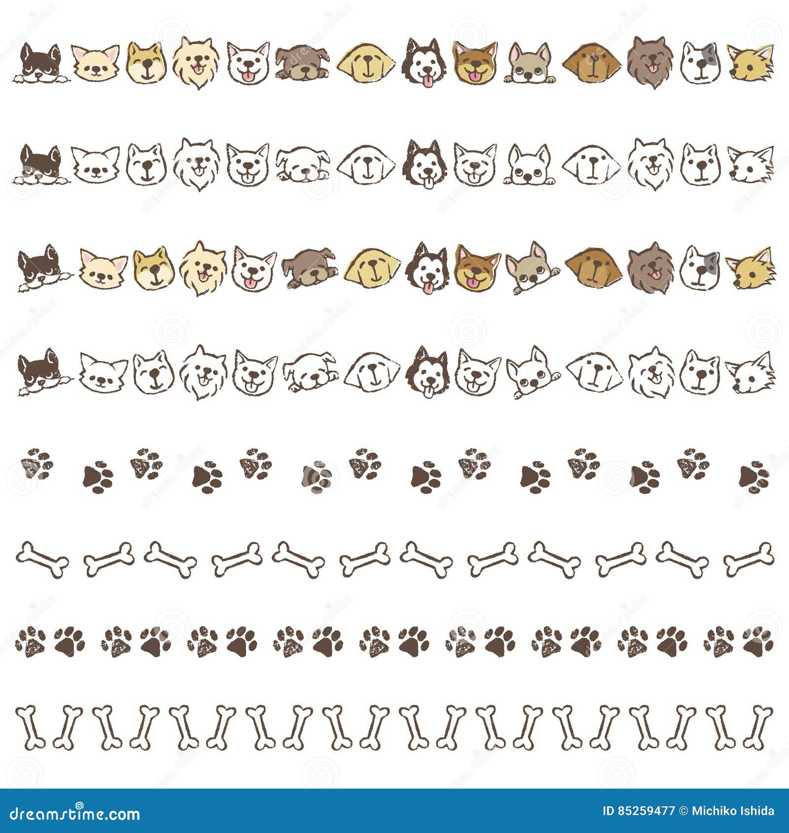 Decorated Border Line with Different Dogs, Bones and Footprints Stock ...