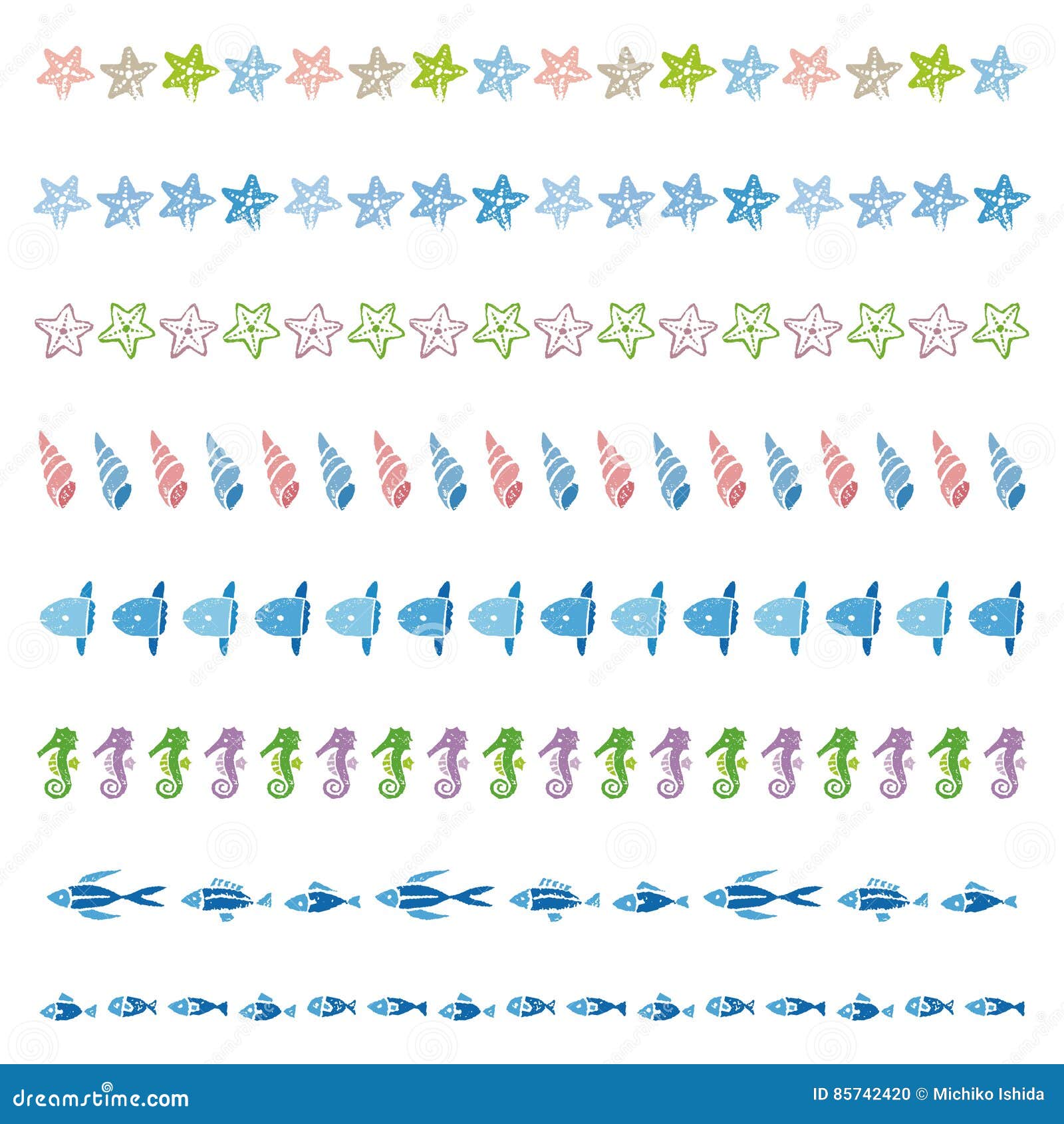 Decorated Border Lines with Summer Ocean Elements Stock Illustration ...