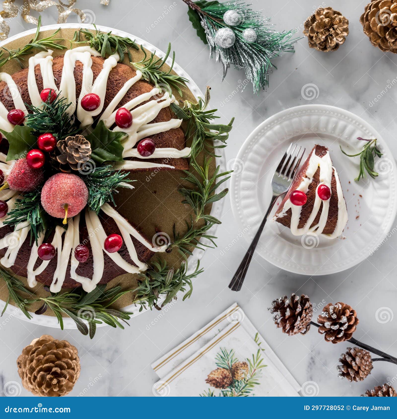 A Decorated Bundt Cake for the Holidays with One Slice To the Side ...