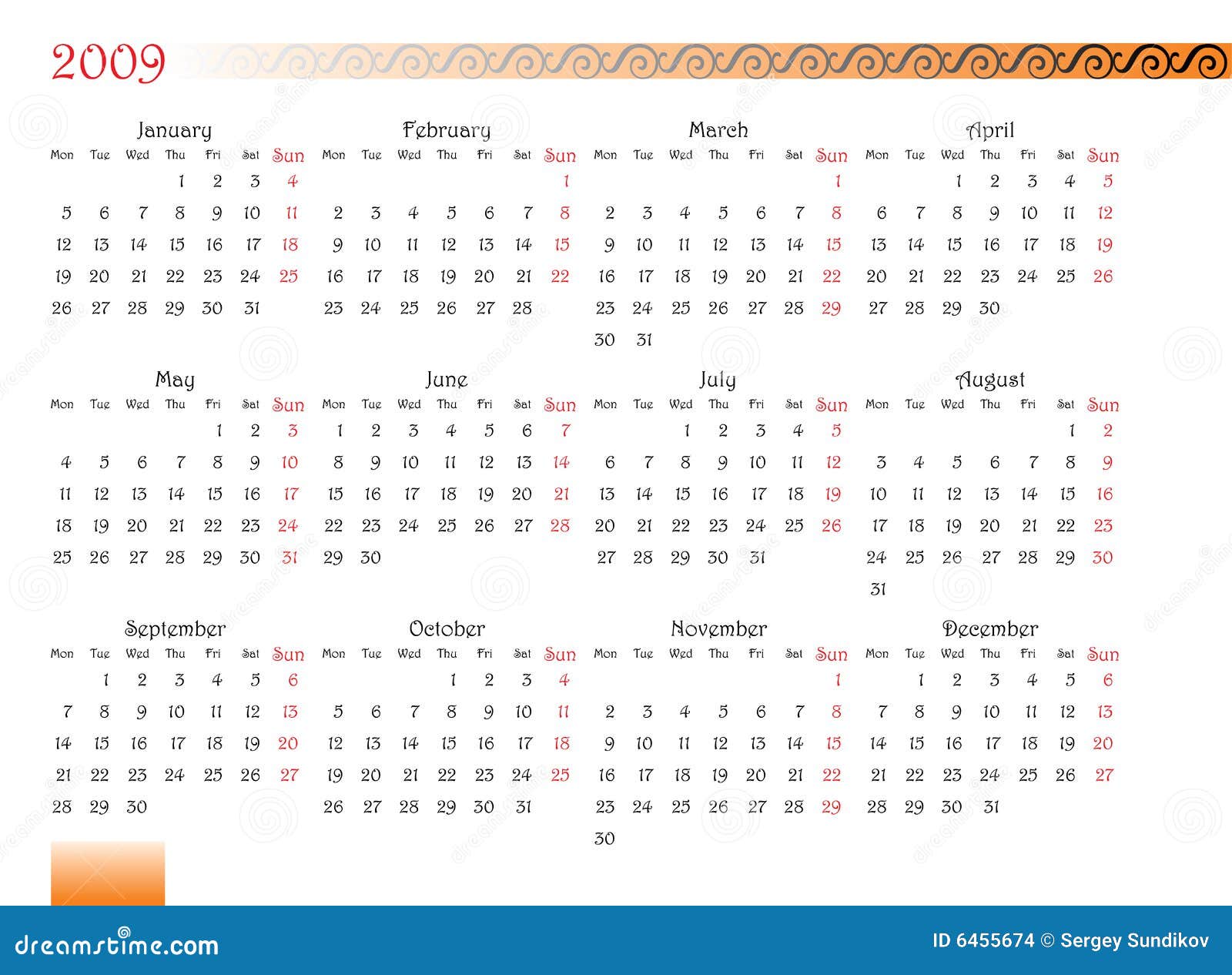 Decorated calendar of 2009 stock vector. Illustration of march - 6455674