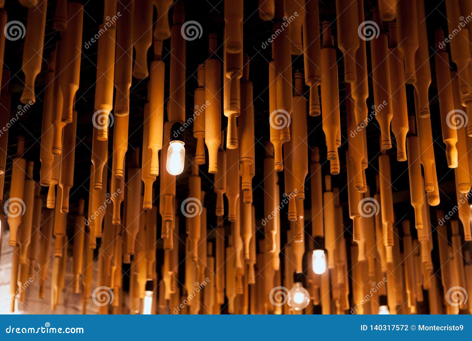 Decorated Ceiling a Lot of Rolling Pins and Light Bulb Stock Photo ...