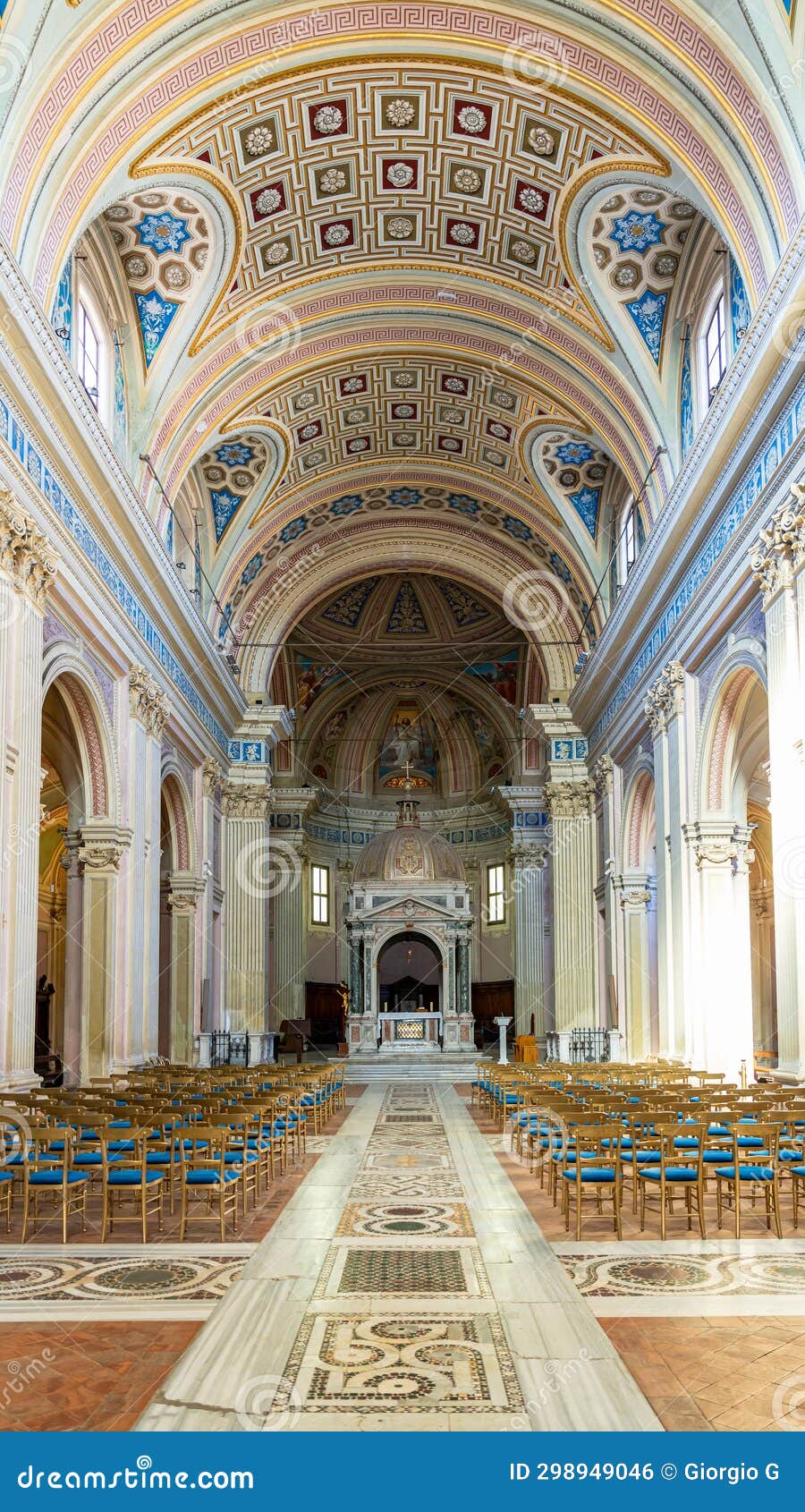 Decorated Ceiling and Nave Inside Catholic Cathedral in Italy Editorial ...