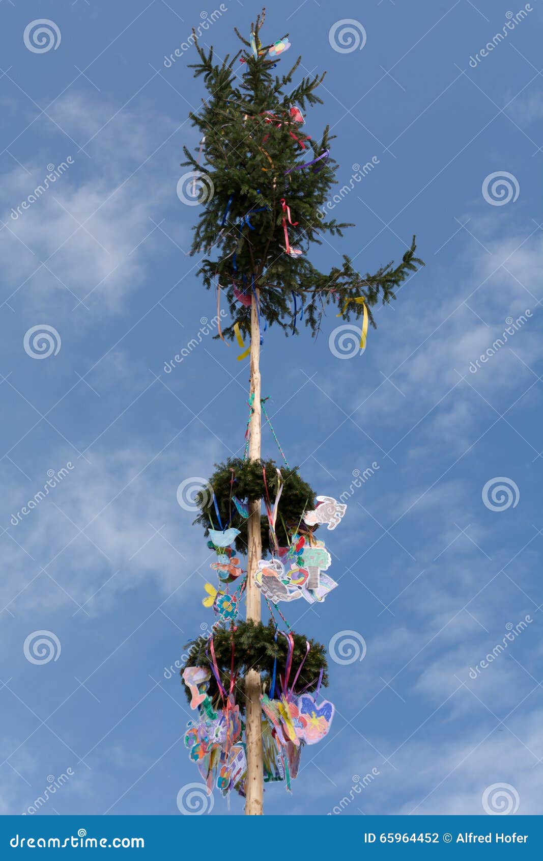 Decorated with Children S Drawings Maypole Stock Photo - Image of ...