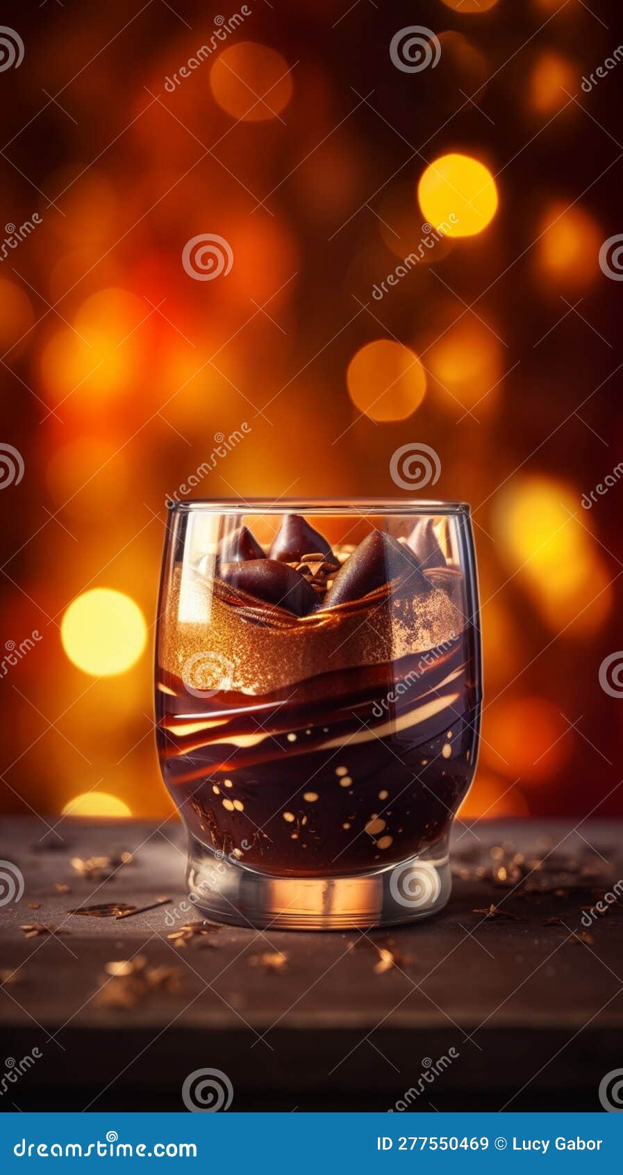 Decorated Chocolate Mousse in a Decorative Glass with a Cozy Blurred ...