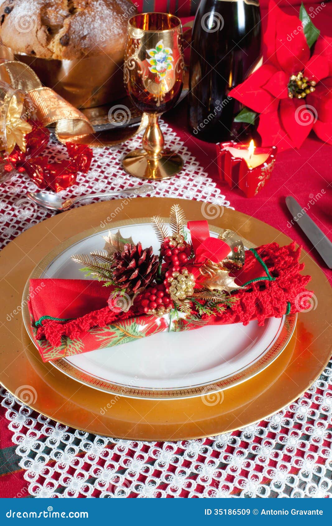 Decorated Christmas Dinner Table Setting Stock Image - Image of dining ...