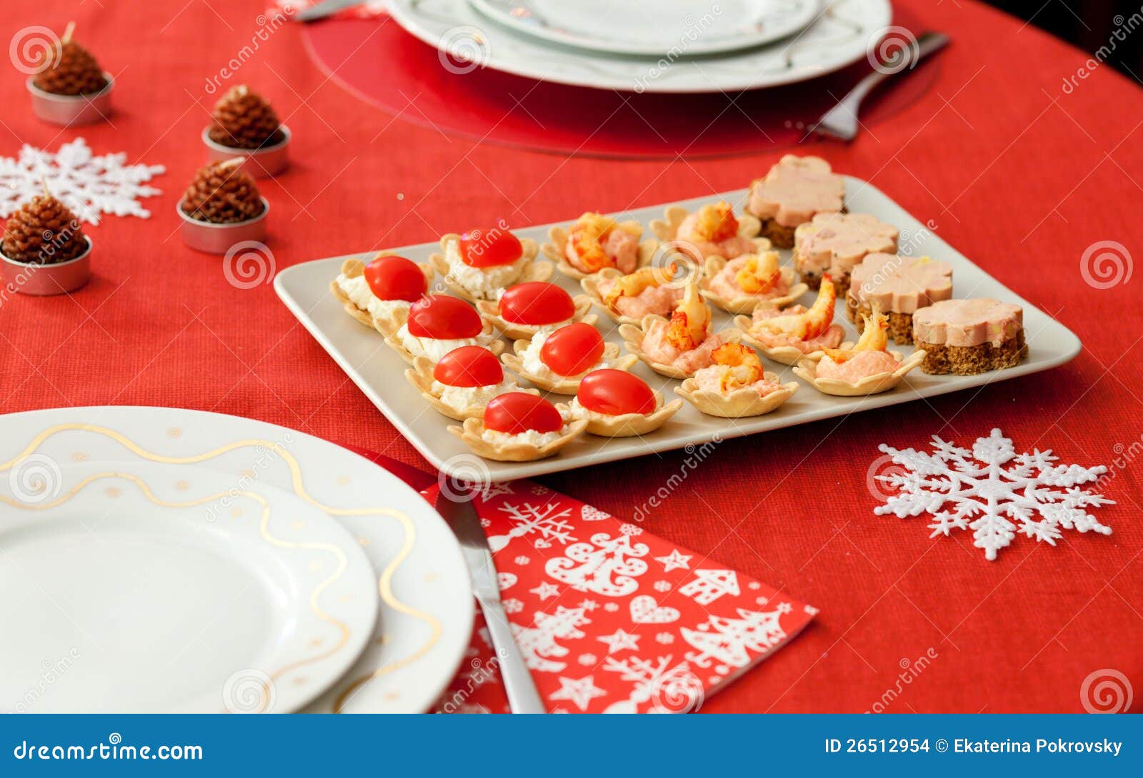Decorated Christmas Table with Tasty Tartlets Stock Photo - Image of ...
