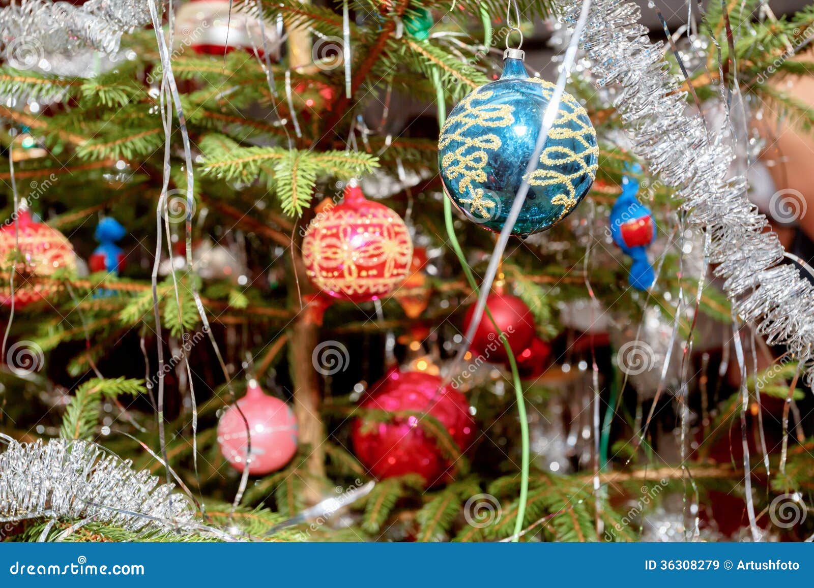 Decorated Christmas Tree with Balls Stock Image - Image of classic ...