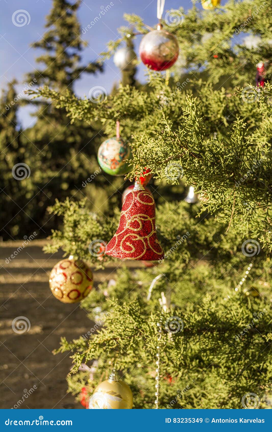 Decorated Christmas Tree In The Forest Stock Image - Image of merry ...